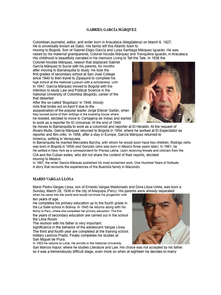 Biographies of Hispanic American Authors | PDF | Gabriel García Márquez ...