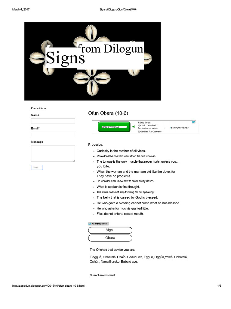 Signs of Dilogun - Ofun Obara (10-6) | PDF