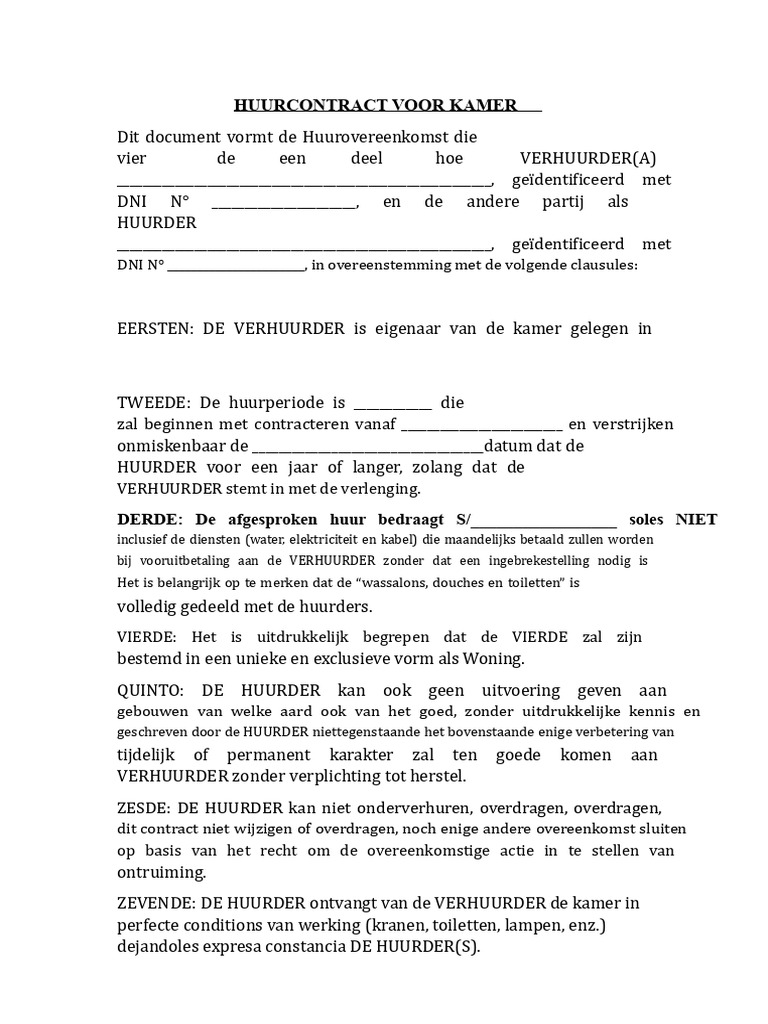 Huurcontract Kamer | PDF
