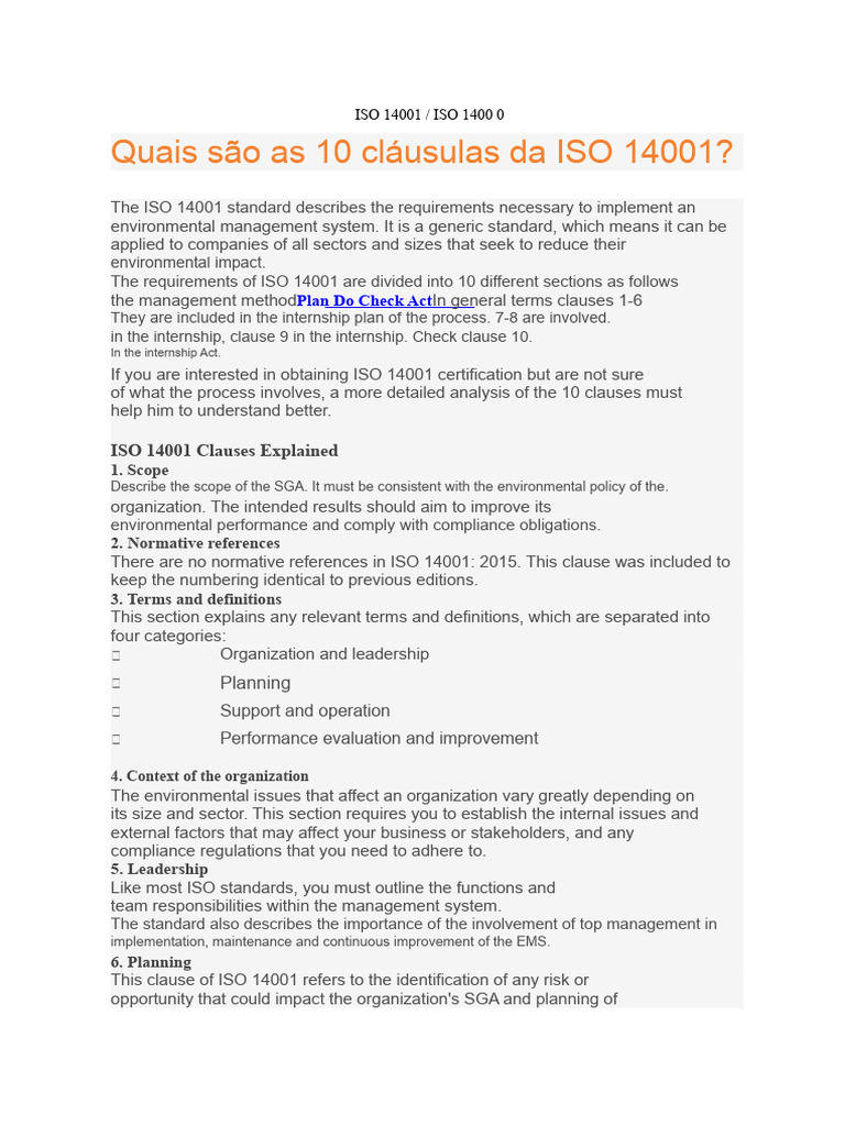 ISO 14001: Key Clauses Overview | PDF | Business