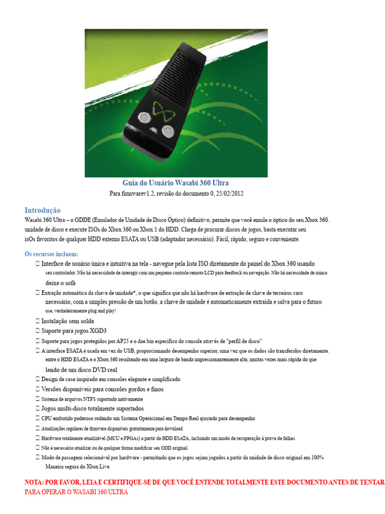 Guia do Usuário Wasabi 360 Ultra | PDF | Drive de disco rígido | Xbox
