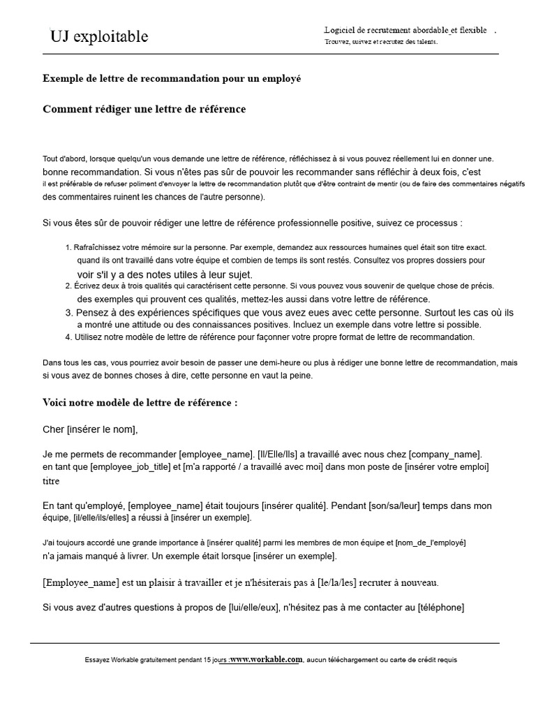 Modèle de lettre de recommandation | PDF