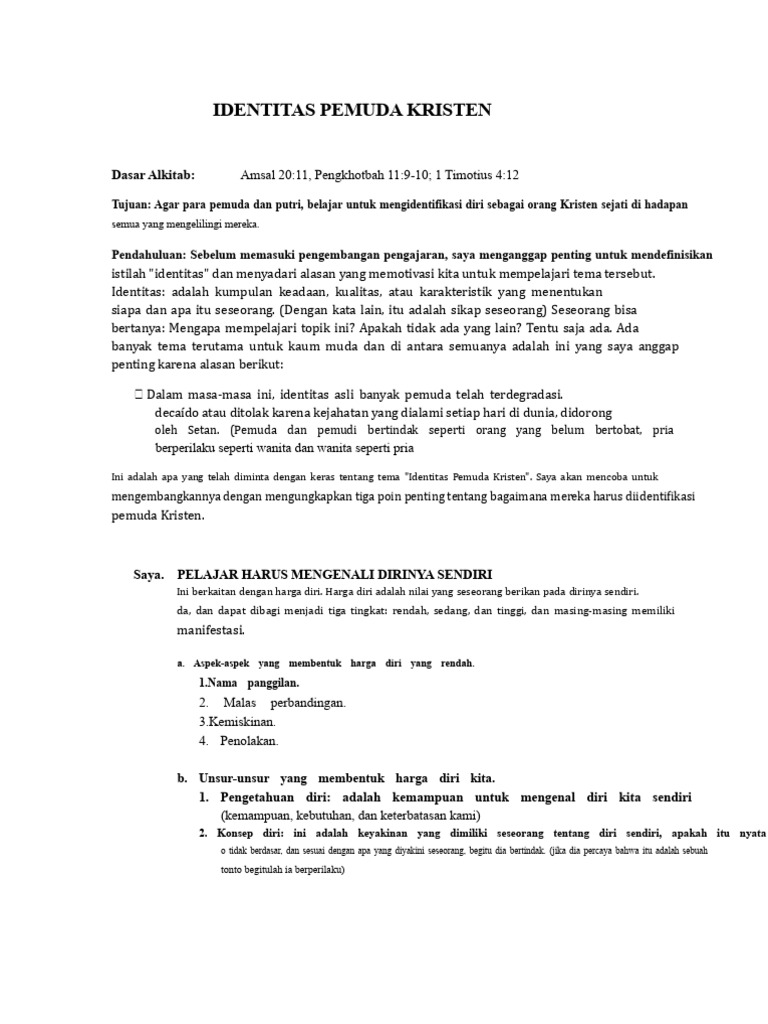 Identitas Pemuda Kristen Sejati | PDF