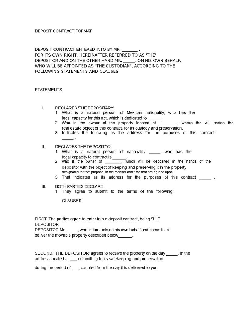 Deposit Contract Format | PDF | Deposit Account | Common Law