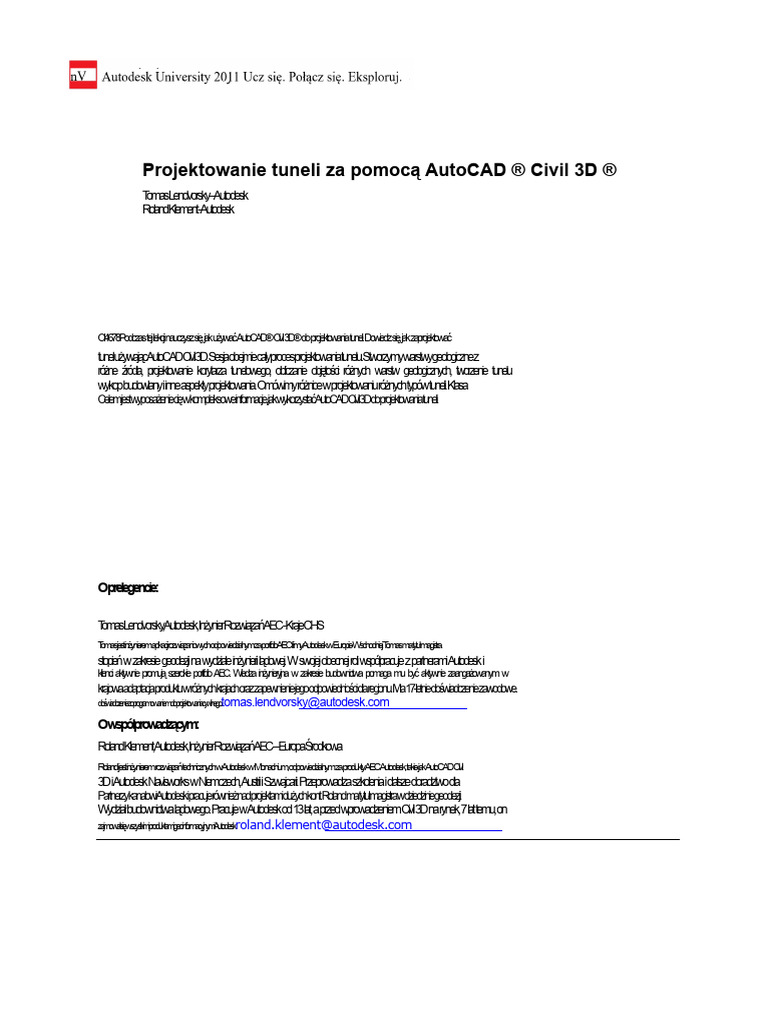 v1 - CI4678 Projektowanie Tuneli Przy Użyciu AutoCAD Civil 3D | PDF