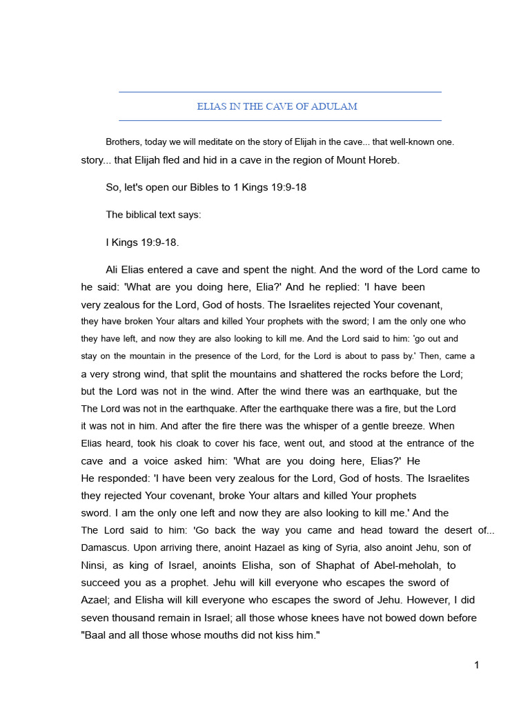 Elias in The Cave of Adullam | PDF | Elijah | Religious Belief And Doctrine
