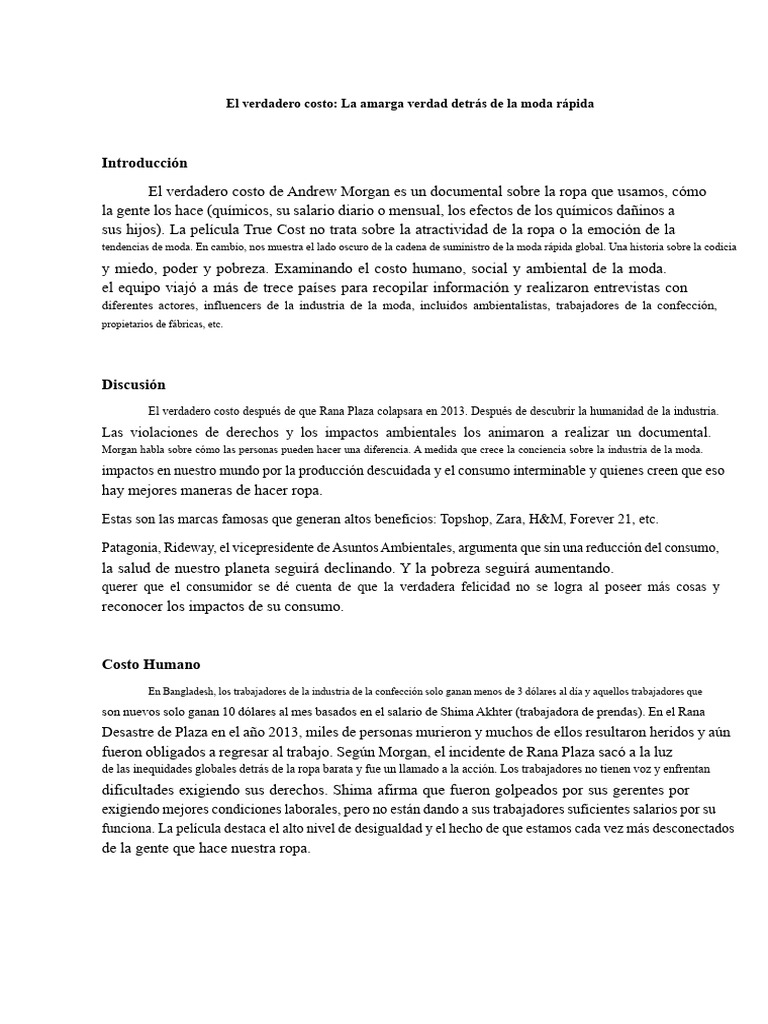 Costo Oculto de la Moda Rápida | PDF | Economias