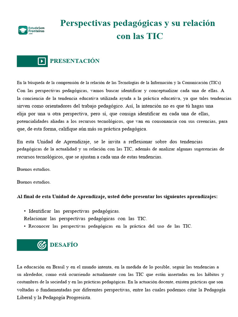 Perspectivas Pedagógicas y Su Relación Con Las TIC | PDF | Pedagogía | Maestros