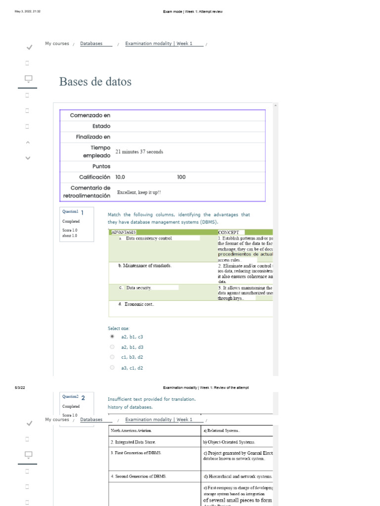 Exam Modality - Week 1 - Attempt Review | PDF | Databases | Software Engineering
