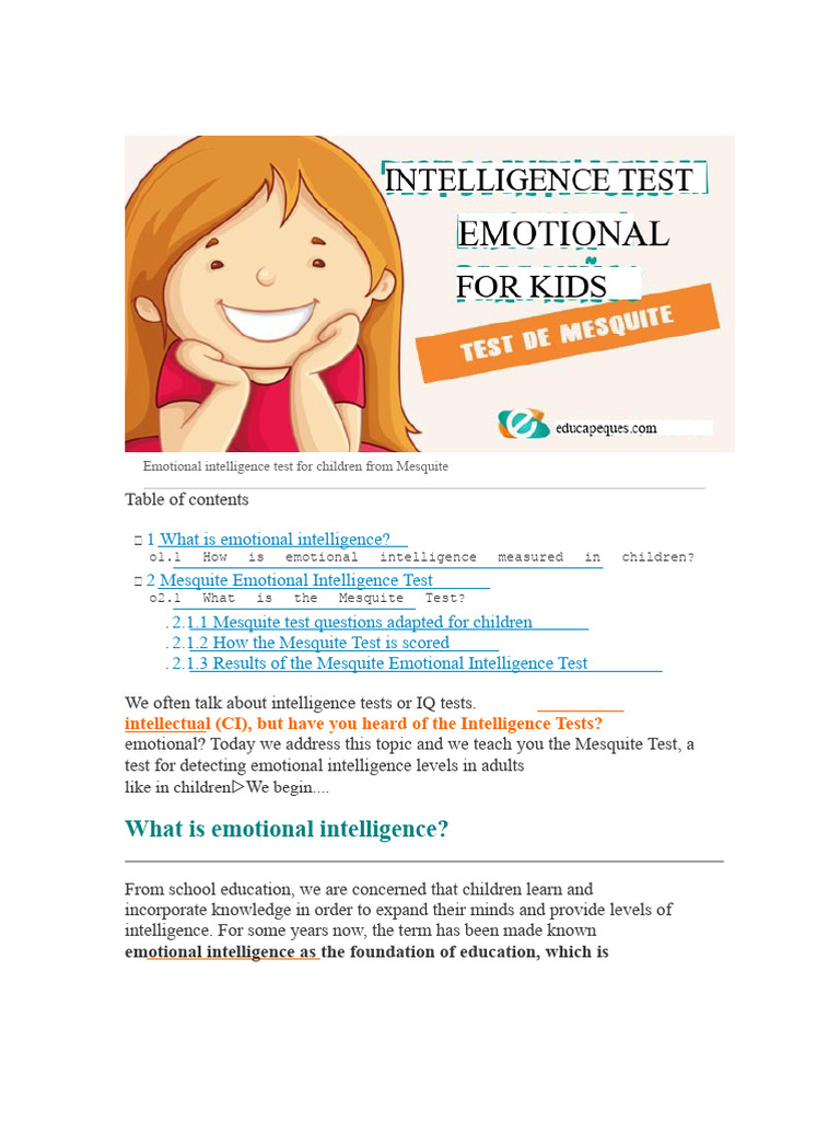 Emotional Intelligence Test For Children From Mesquite | PDF ...