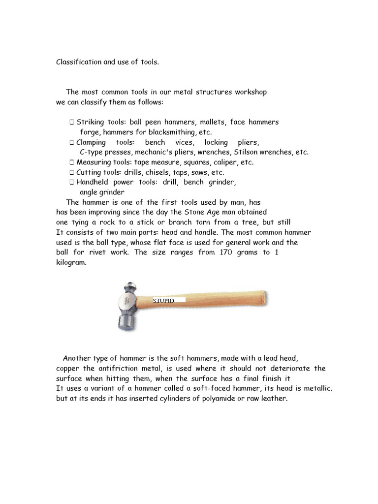 Classification and Use of Tools | PDF | Tools | Metalworking