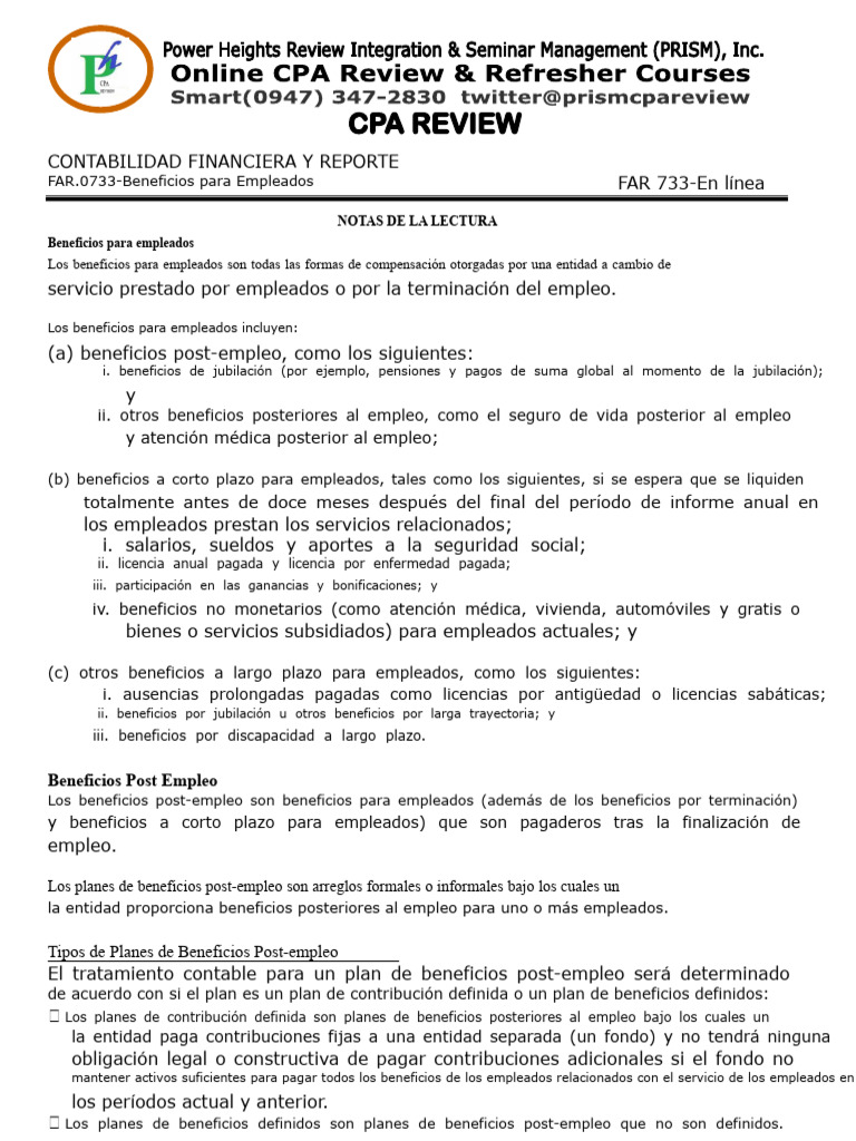 Beneficios Post Empleo para Empleados | PDF | Beneficio (economía ...