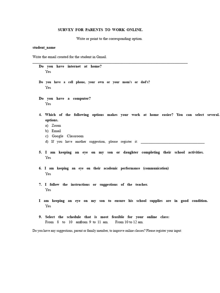 Survey For Parents | PDF