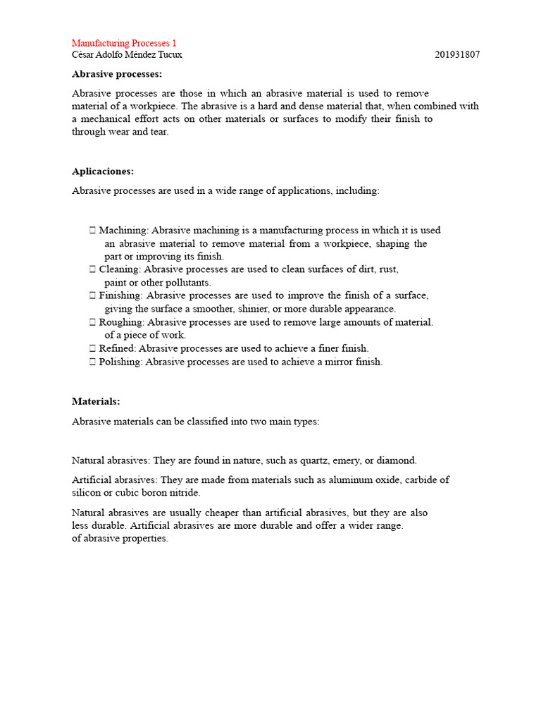 Overview of Abrasive Manufacturing Processes | PDF | Abrasive ...