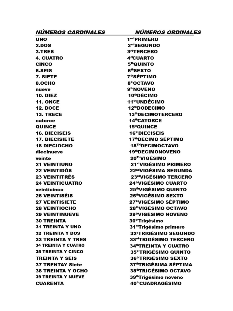 Números Cardinales Números Ordinales | PDF