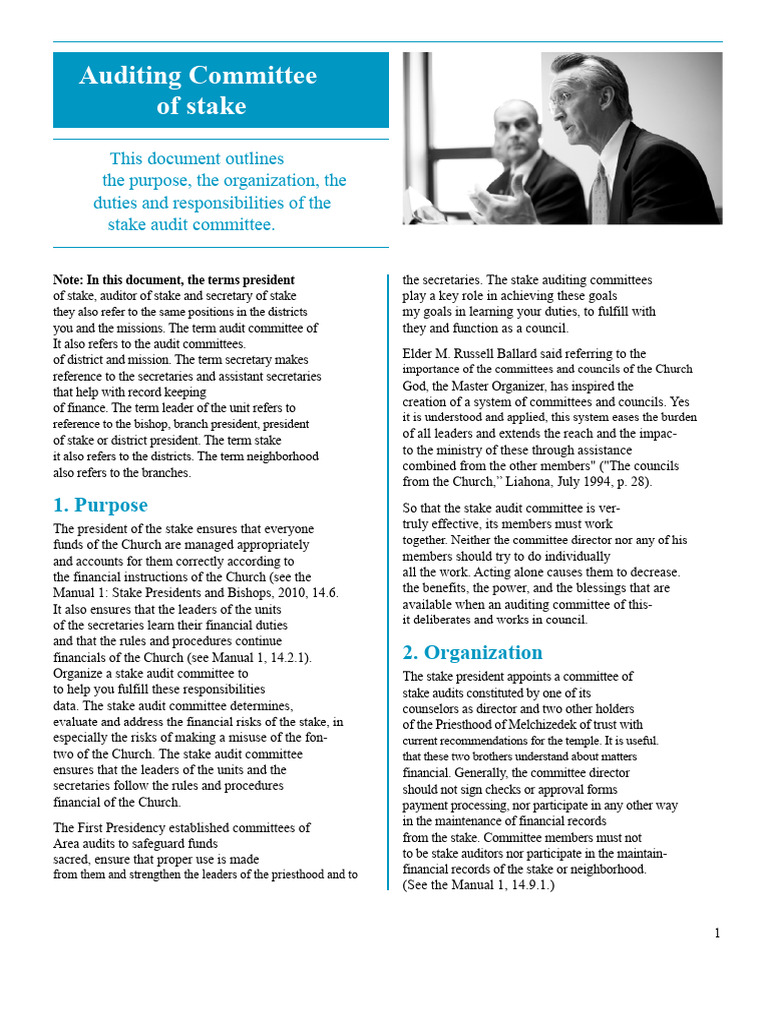 Stake Audit Committee Duties Overview | PDF | Audit | Audit Committee