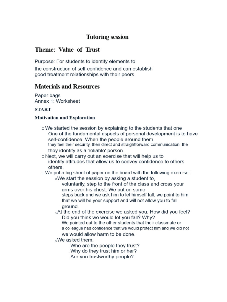 Tutoring Session Values Trust | PDF | Social Psychology | Communication