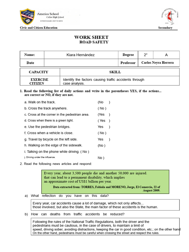 Traffic Safety Work Sheet | PDF | Traffic Collision | Traffic