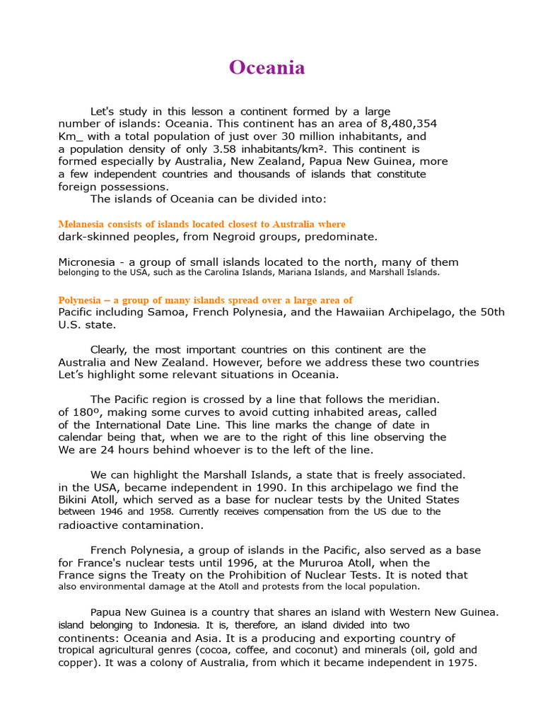 Geography - Lesson 24 - Oceania | PDF | Oceania | Island