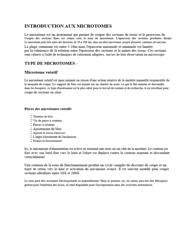 Types de Microtomes et Leur Utilisation | PDF | Couteau | Histopathologie