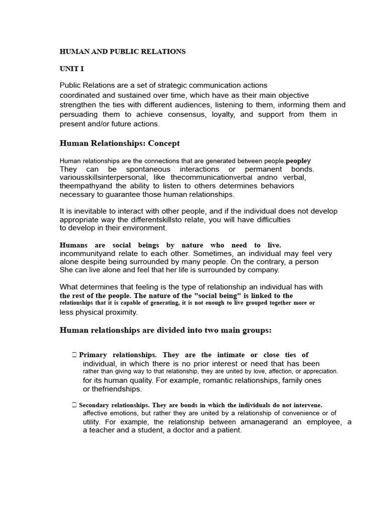 Human and Public Relations Unit I | PDF | Interpersonal Relationships ...