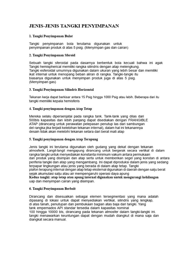 Jenis Tangki Penyimpanan | PDF
