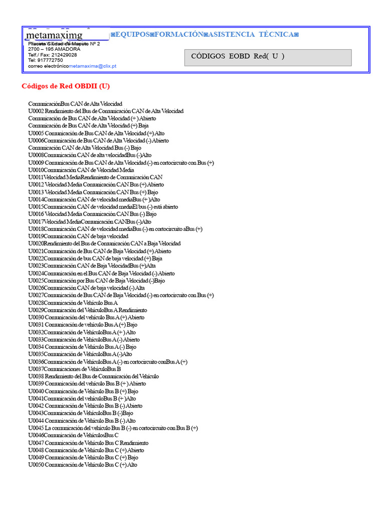 Códigos EOBD RED (U) | PDF | Sistema de freno antibloqueo | Embrague