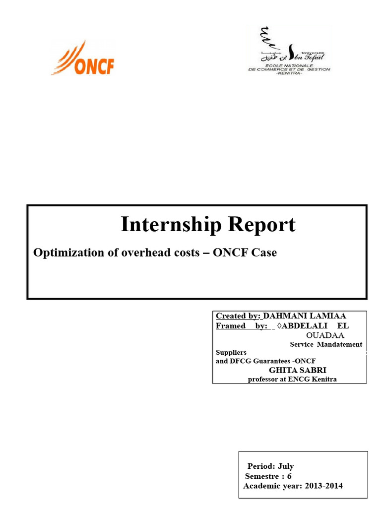 Internship Report ONCF | PDF | Audit | Accounting
