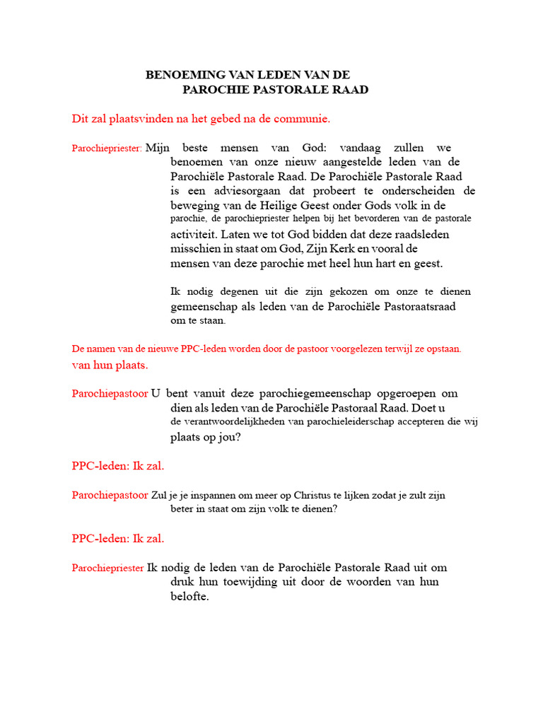 Inwijding Van Leden Van de Parochiële Pastoraalraad | PDF
