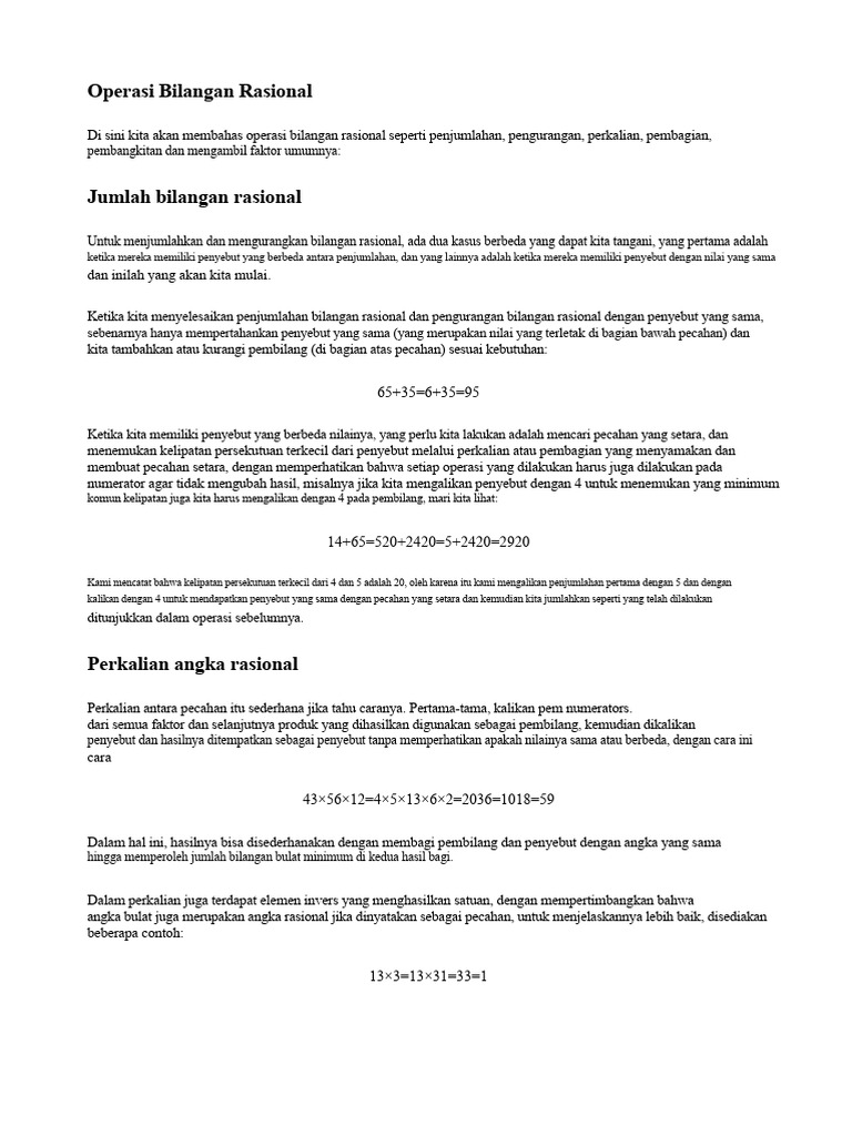 Operasi Bilangan Rasional | PDF