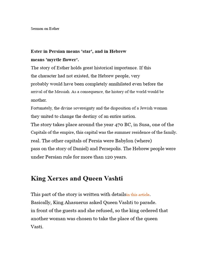 Sermon On Esther | PDF | Esther | Books Of The Hebrew Bible