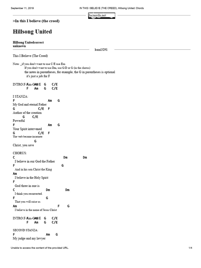 In This I Believe The Creed Hillsong United Chords Pdf God The