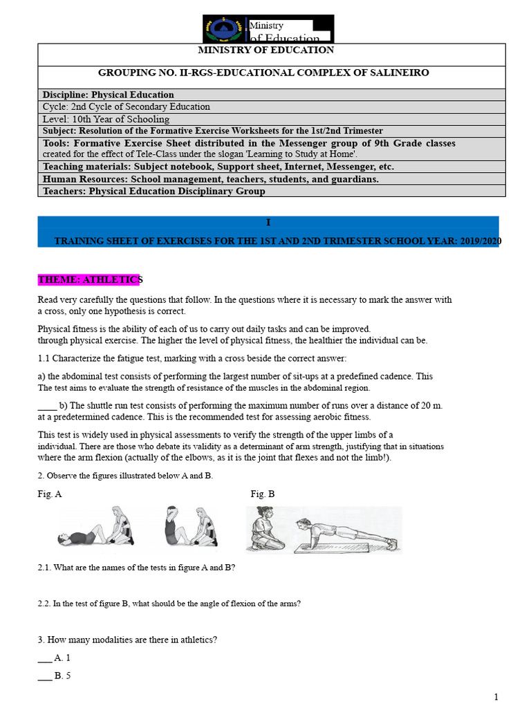 Physical Education Exercise Sheet 10th Grade 2nd Phase | PDF | Track ...