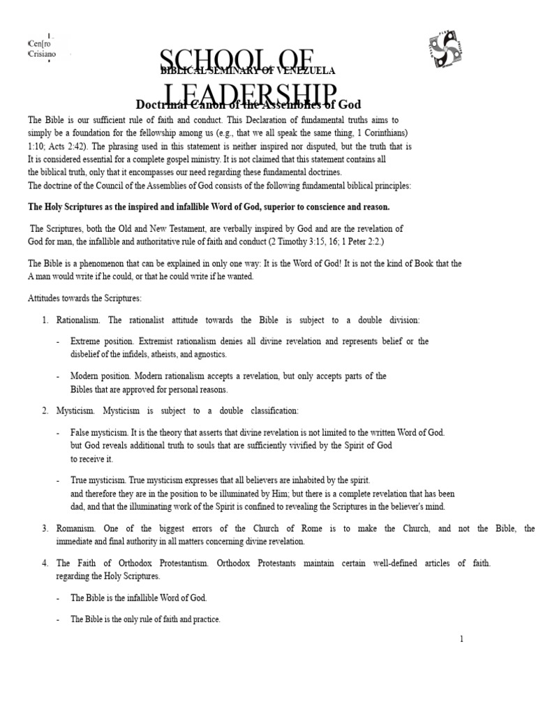 Doctrinal Canon of The Assemblies of God | PDF | God The Father ...