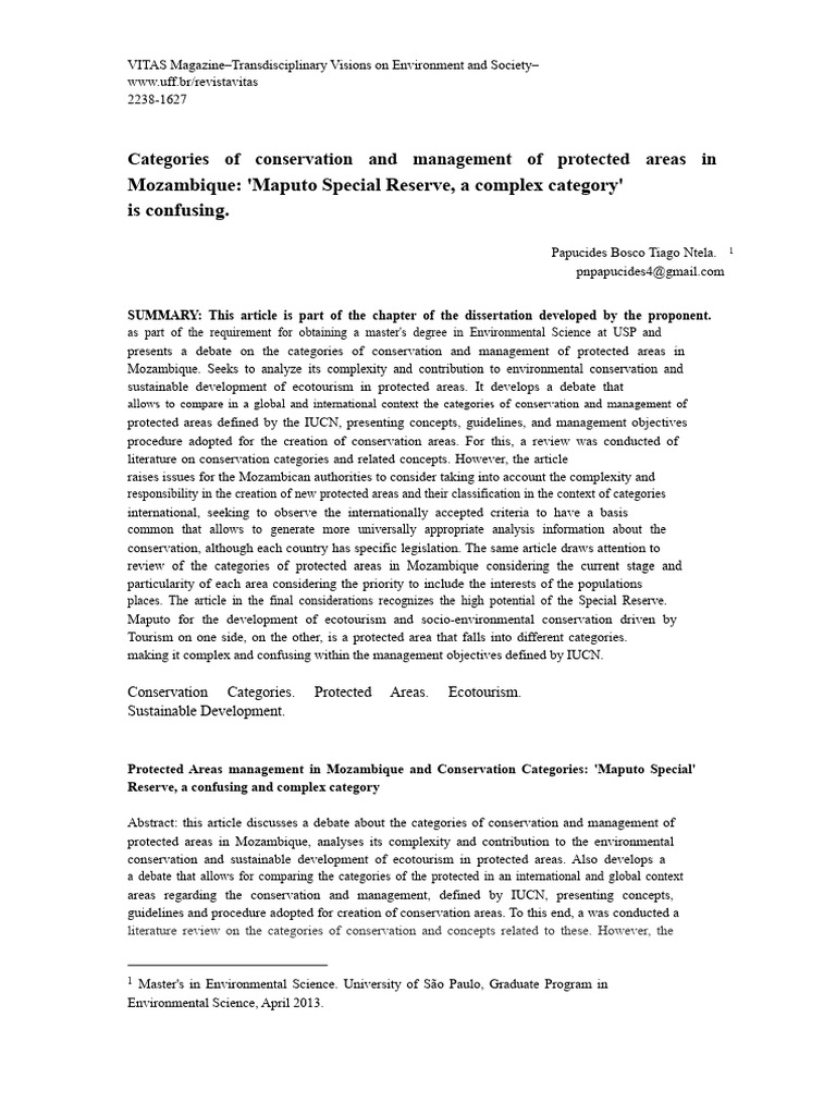 Categories of Conservation and Management of Protected Areas in ...