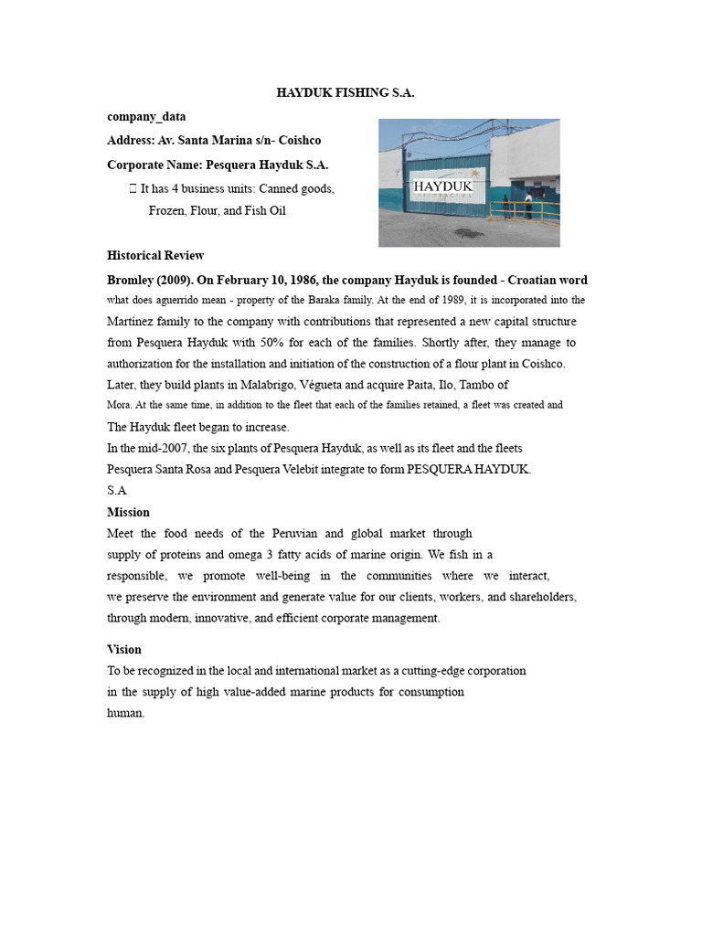 Hayduk Fishing S.A.: Marine Product Leader | PDF