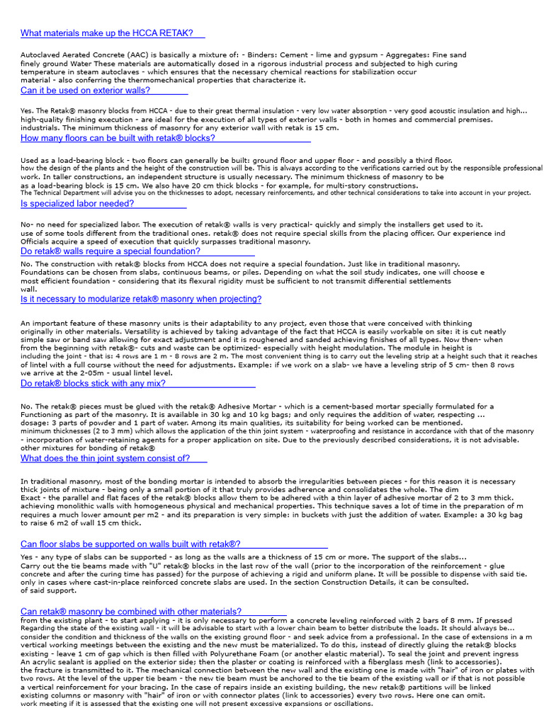 Frequently Asked Questions RETAK BRICK | PDF | Concrete | Masonry