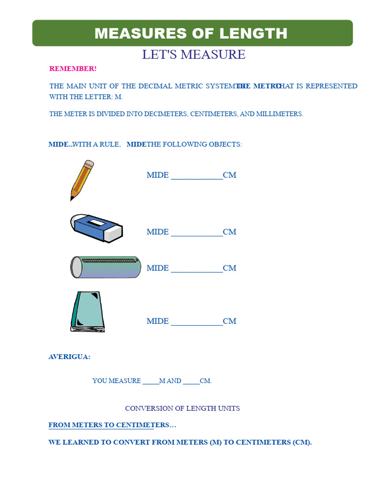 Length Measurements For Second Grade of Primary School | PDF | Metre ...