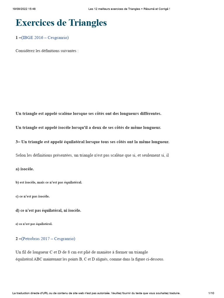 Exercices de Triangles : 12 Problèmes Résolus | PDF | Triangle ...