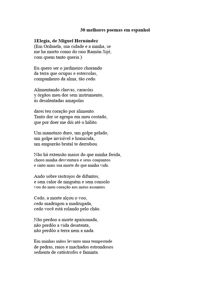Melhores Poemas em Espanhol: Top 30 | PDF | Amor | Liberdade