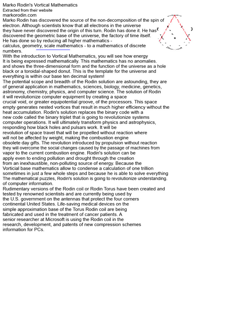 The Vortical Mathematics of Marko Rodin | PDF | Mathematics | Universe