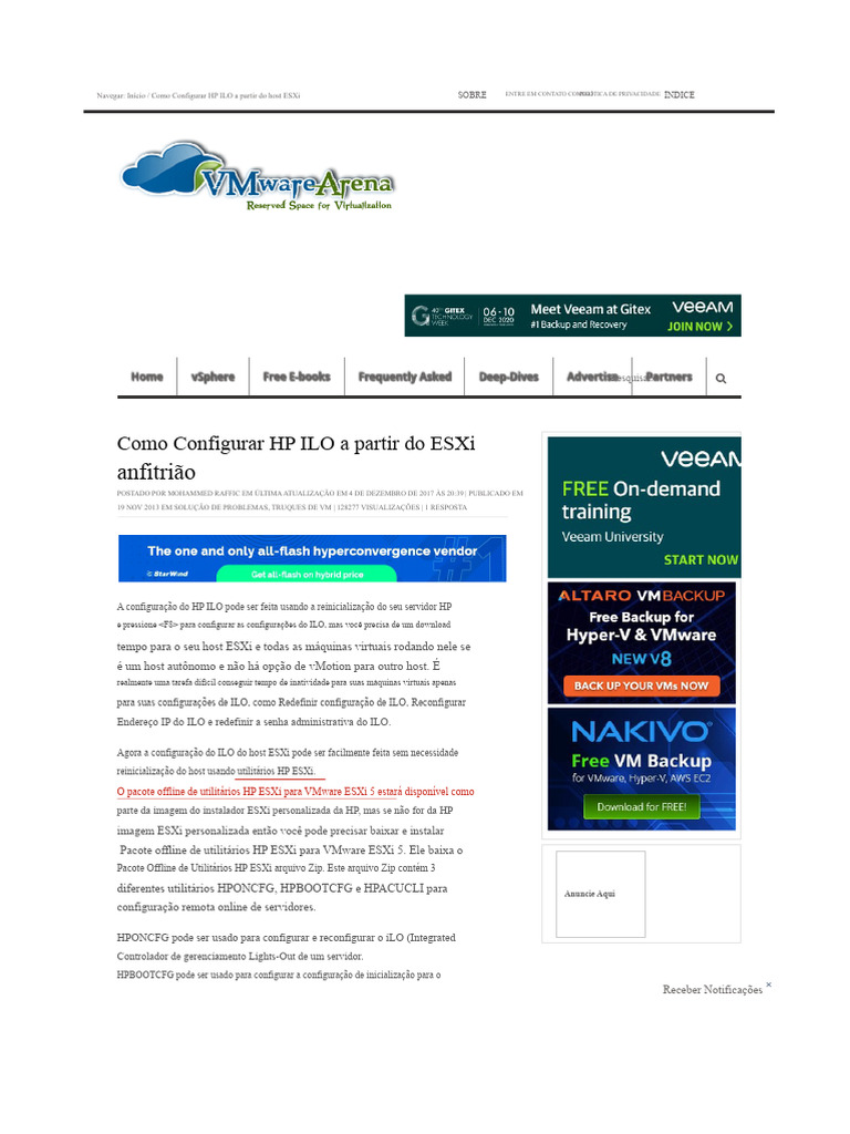 Configuração do HP ILO no ESXi | PDF | VMware | Postgre SQL