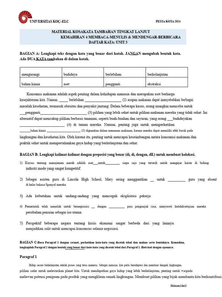 Keterampilan 4 - Unit 3 - Praktik Kosakata | PDF