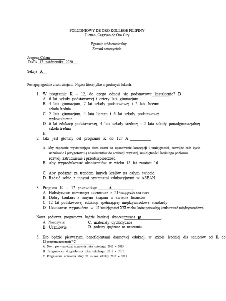 Egzamin Zawód Nauczyciela | PDF