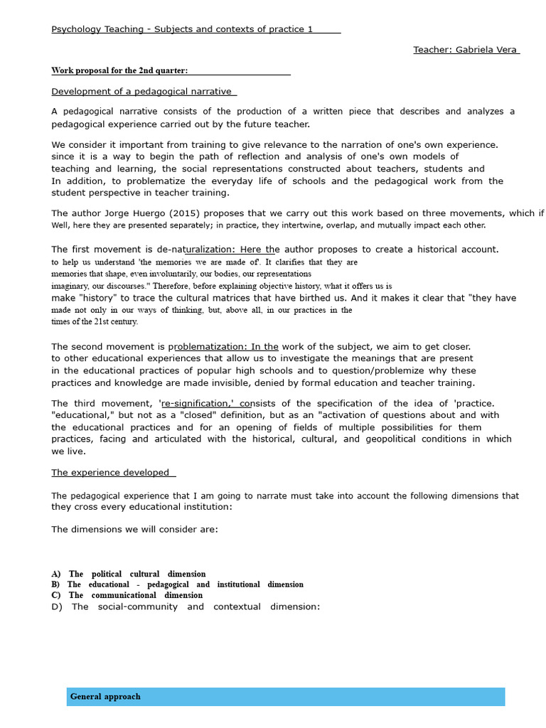 Pedagogical Narrative. Proposal 2nd Quarter 2020 | PDF | Experience ...