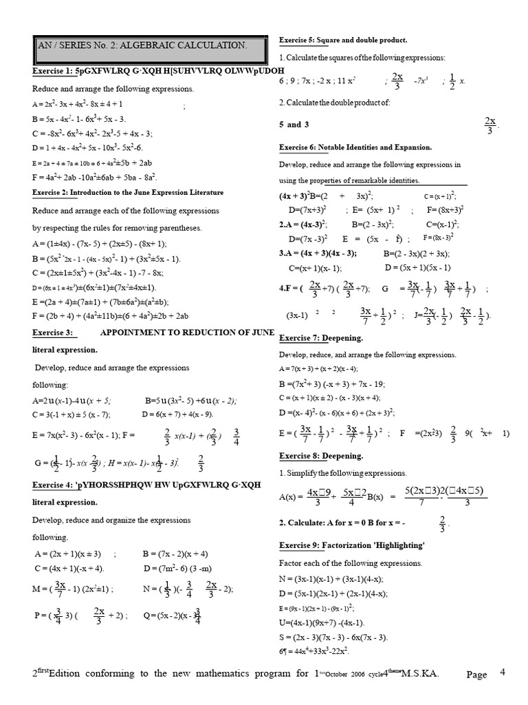 TD1 Algebraic Calculation 4 | PDF | Mathematics | Algebra