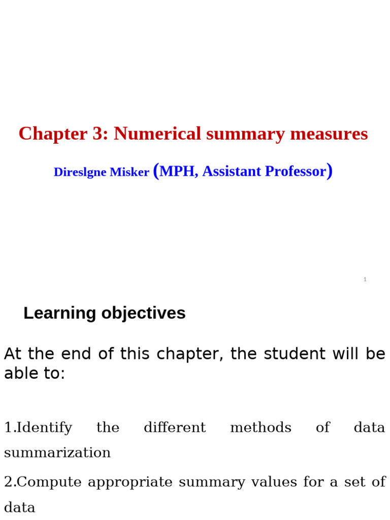 Lect 3 Numerical Summary Measures-2013 | PDF | Variance | Mode (Statistics)