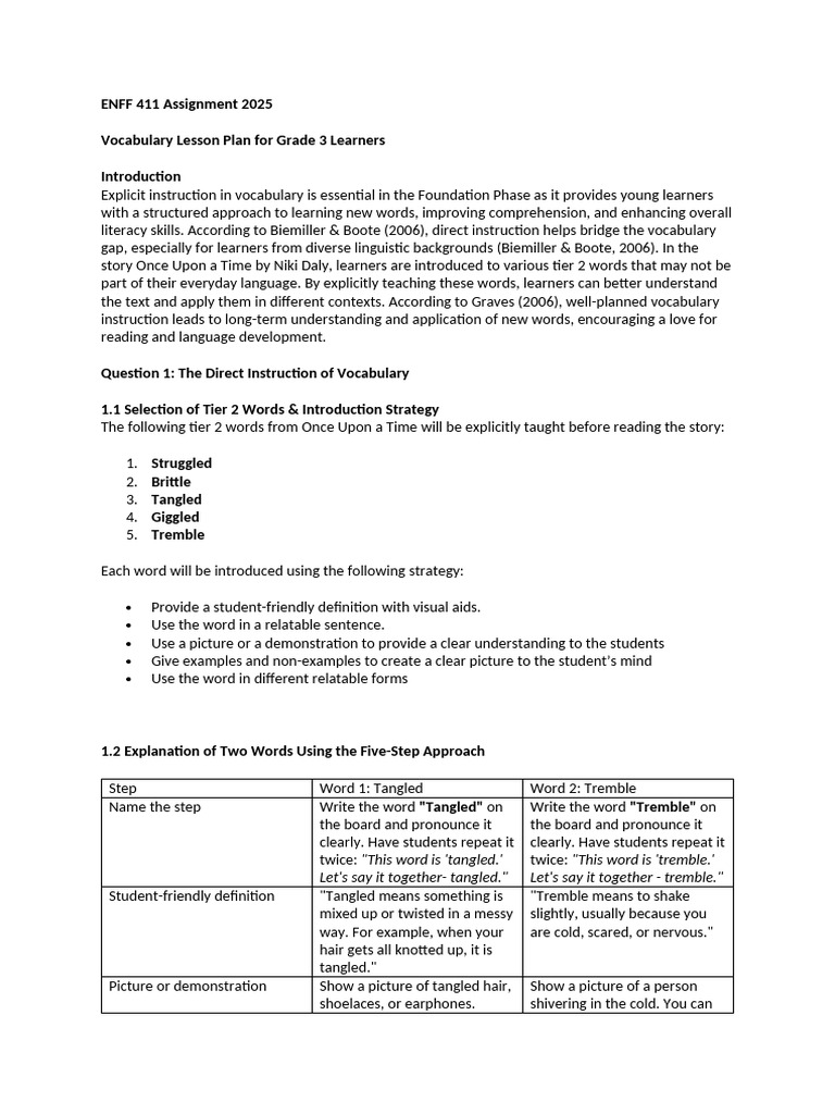 Grade 3 Vocabulary Lesson Plan | PDF | Learning | Cognition