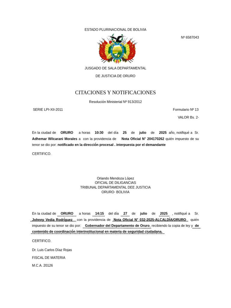Formulario de Notificación. | PDF | Gobierno | Justicia