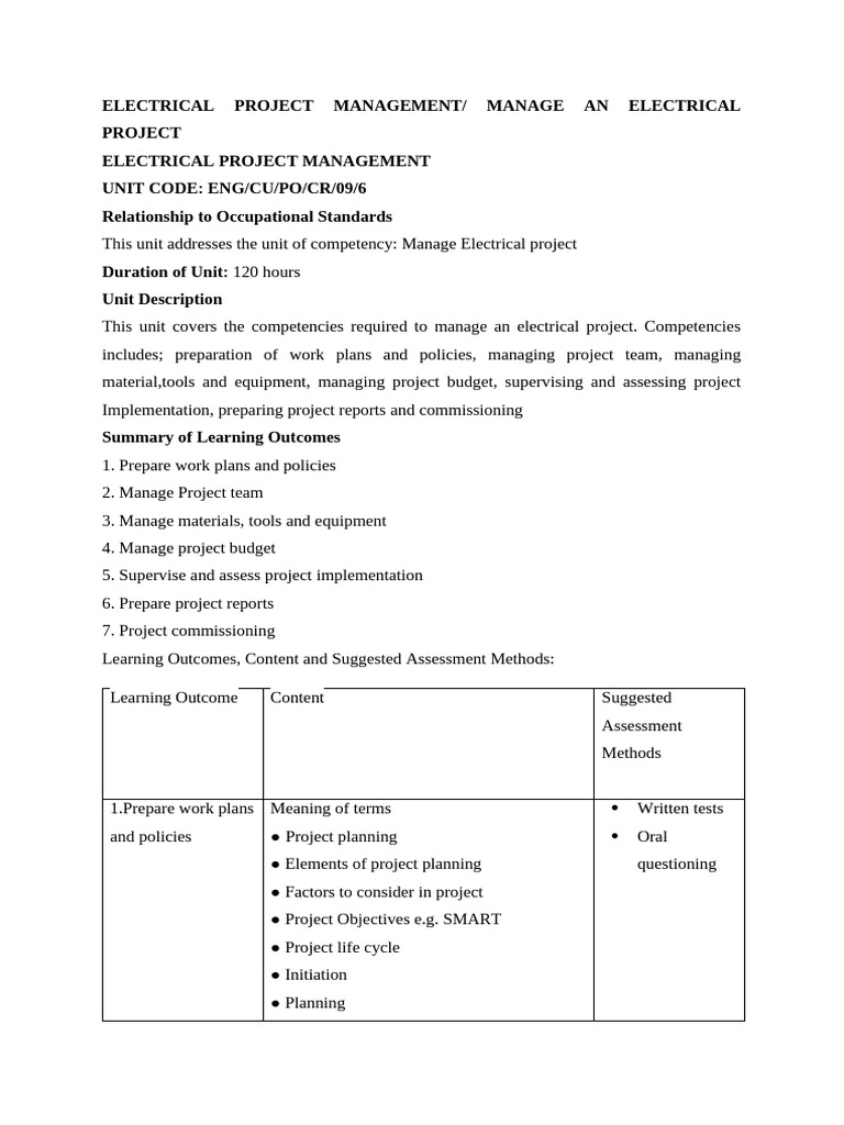 Electrical Project Management Notes | PDF | Project Management | Business